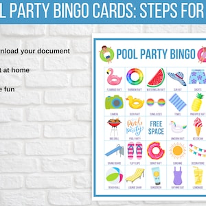 Pool Party Bingo, 30 Unique Printable Pool Bingo Cards, Pool Party Game ...