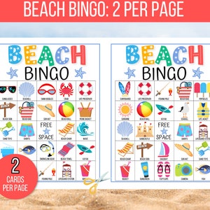 Beach Bingo, 60 Beach Bingo Cards, Summer Bingo, Fun in the Sun Bingo ...