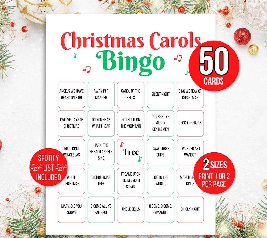 Christmas Carol Bingo, 50 Printable Christmas Carol Bingo Cards ...