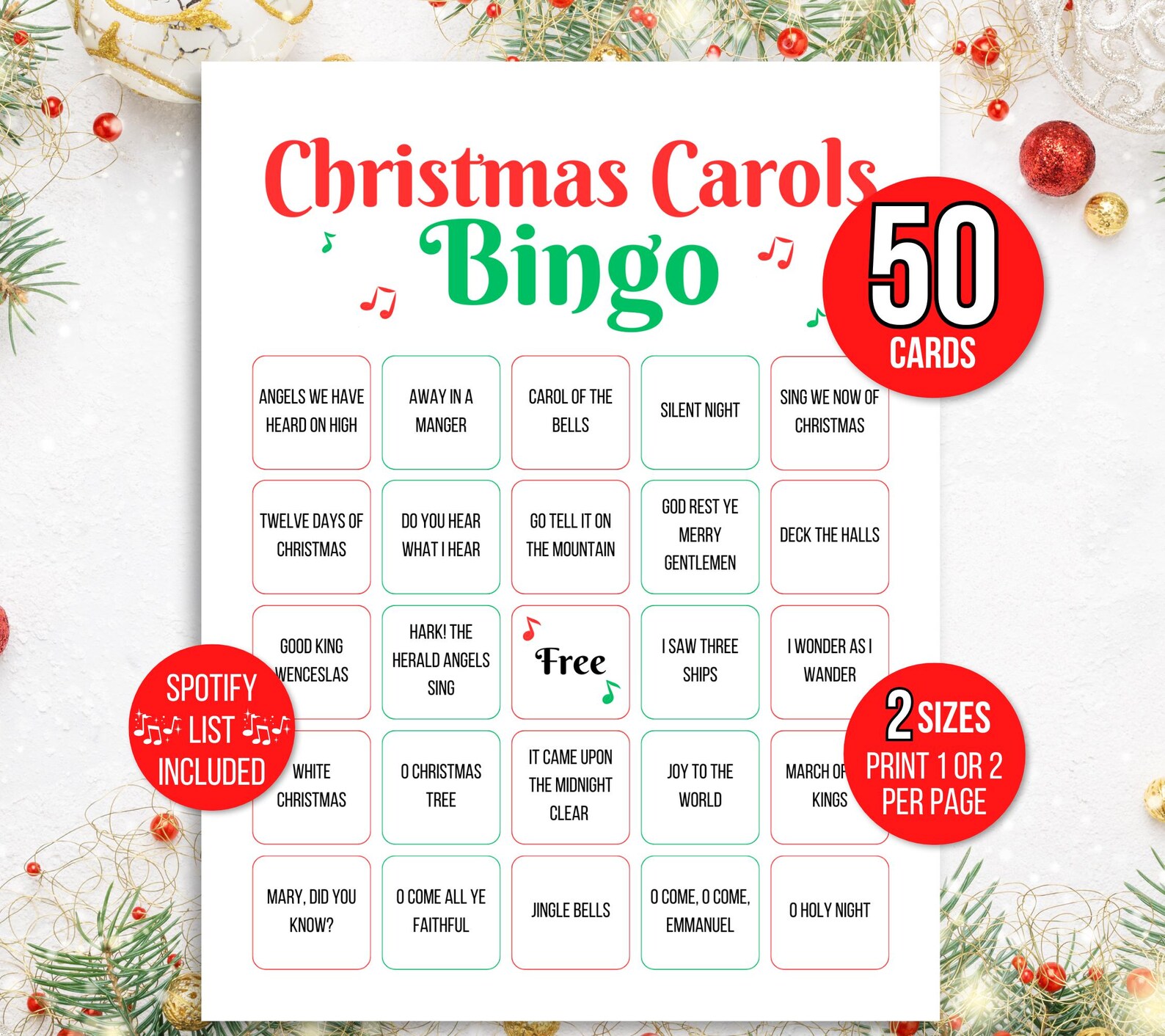 Christmas Carol Bingo, 50 Printable Christmas Carol Bingo Cards ...