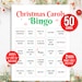 Christmas Carol Bingo, 50 Printable Christmas Carol Bingo Cards ...