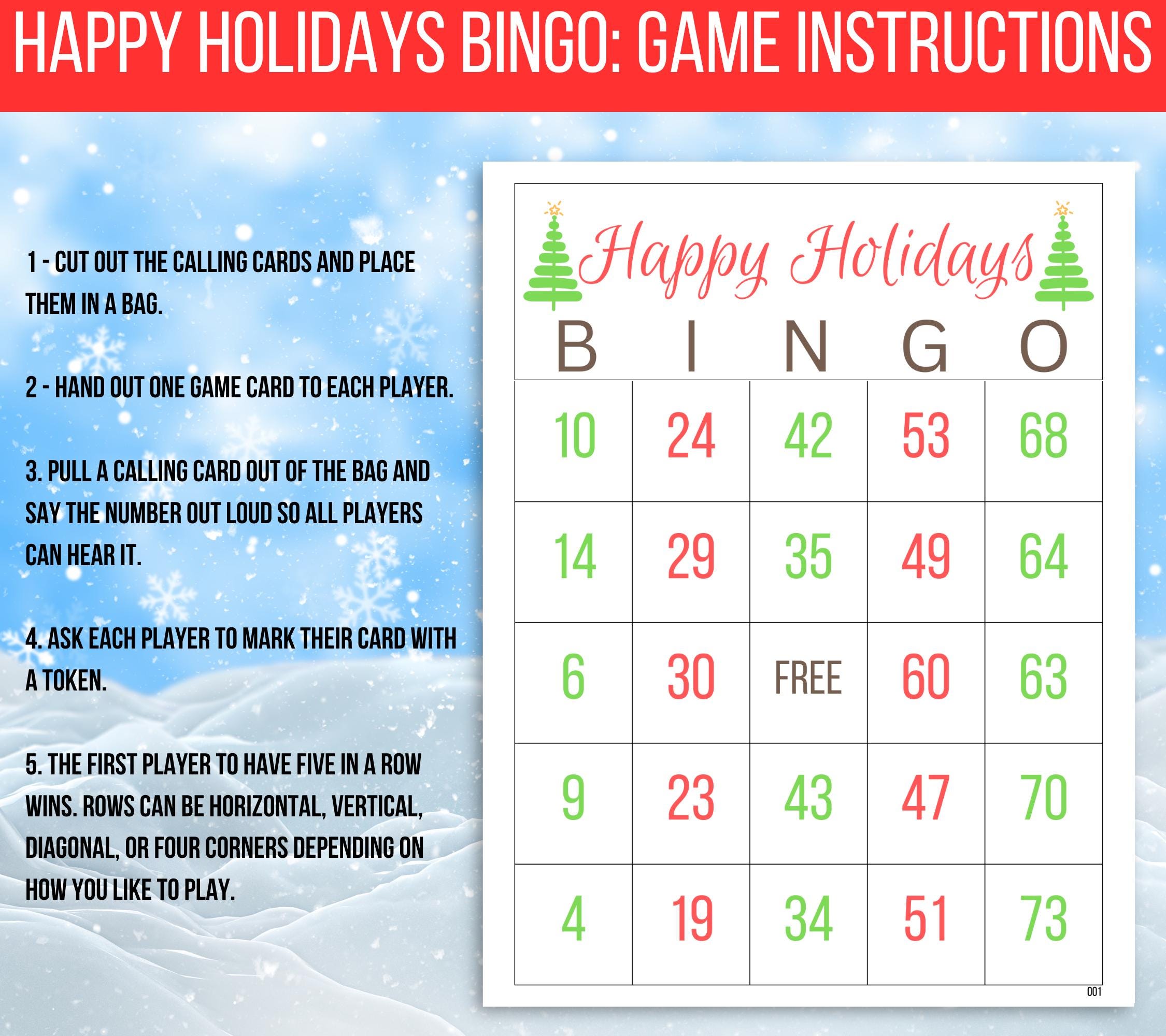 300 Holiday Bingo Cards, Happy Holiday Game, 1, 2, or 4 per Page ...