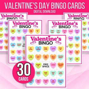 Valentine's Day Bingo, 30 Valentine's Day Bingo Cards, Valentine's Day ...