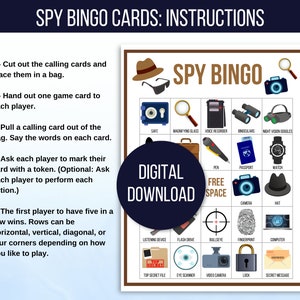 Spy Bingo, 30 Printable Spy Bingo Cards, Spy Party Game, Spy Activity ...
