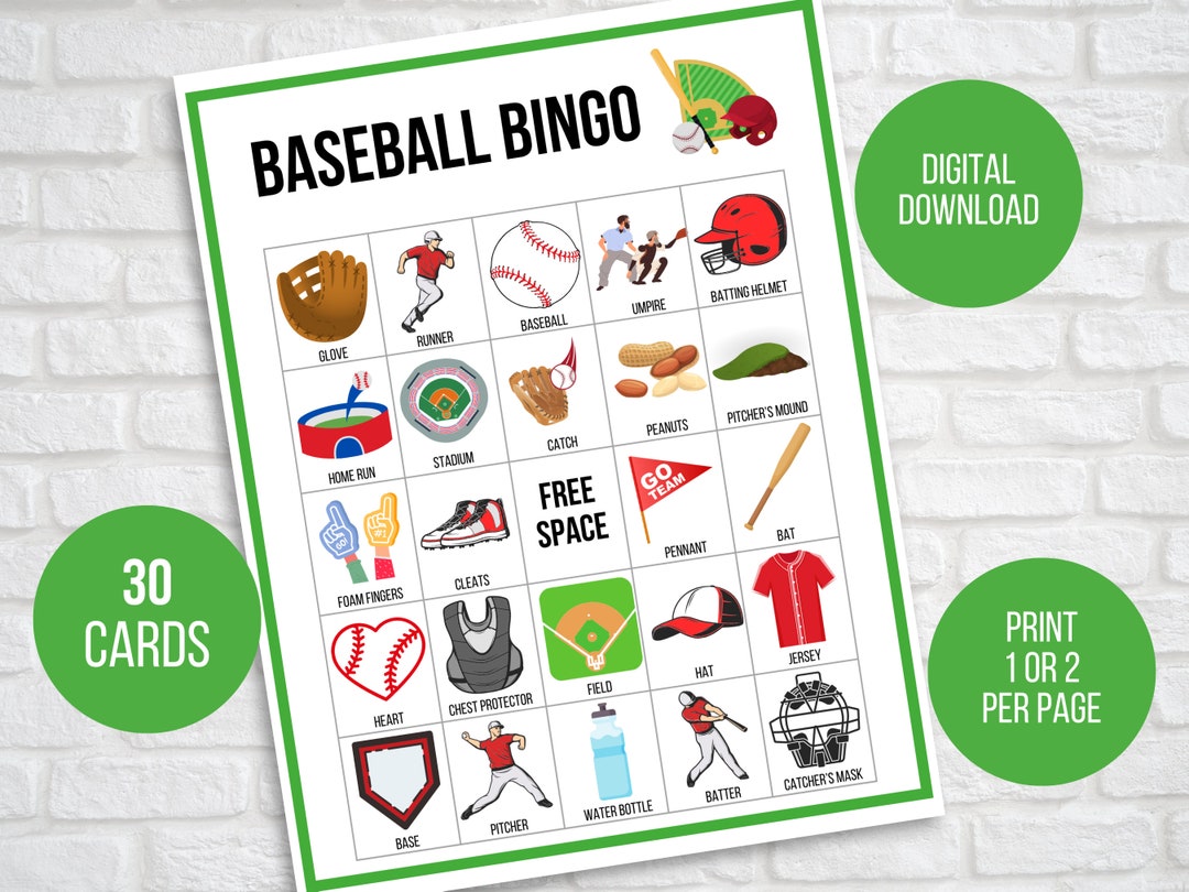 Baseball Bingo 30 Unique Printable Baseball Bingo Cards - Etsy