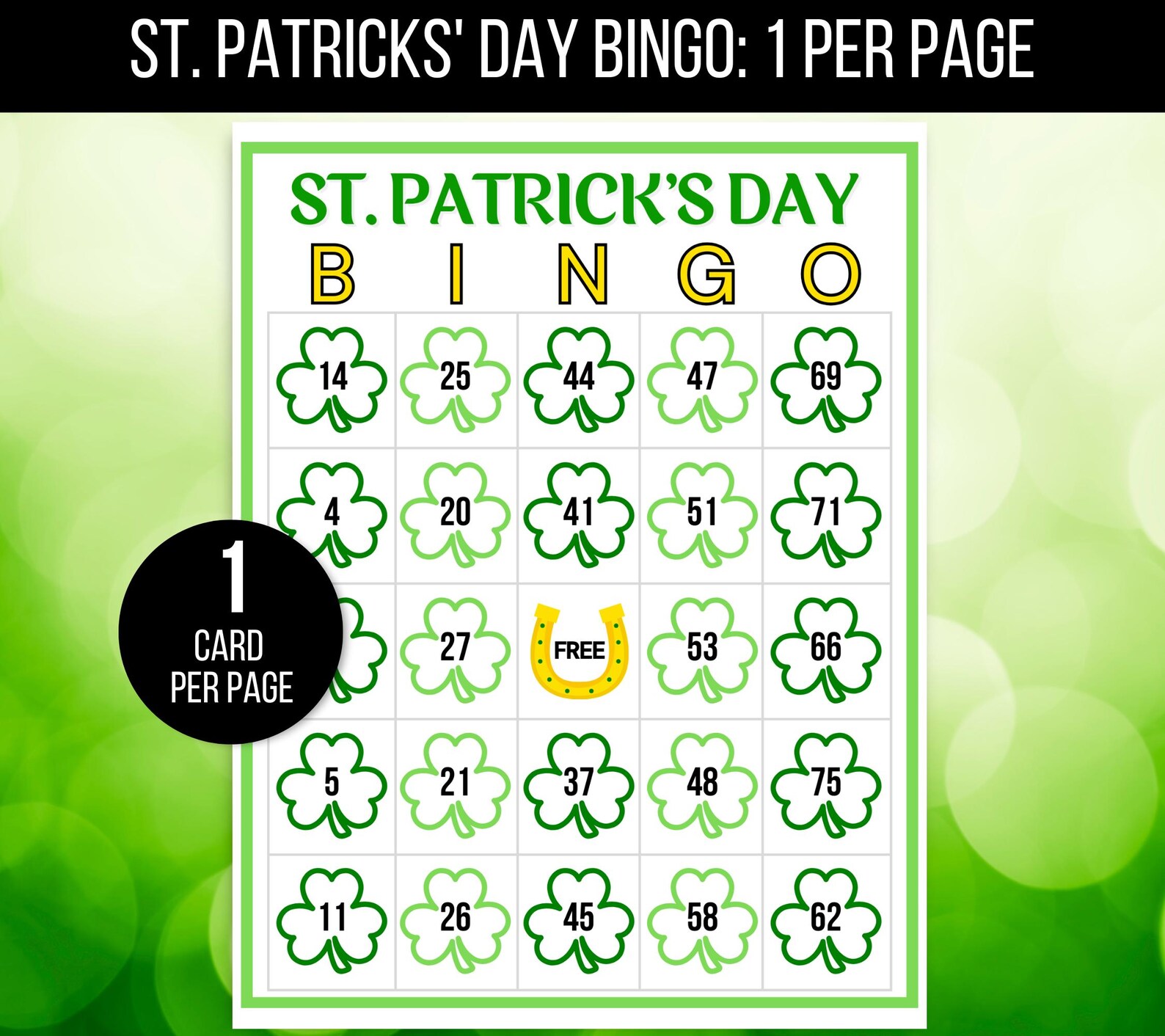 St. Patrick's Day Bingo, 100 St. Patrick's Day Bingo Cards, St. Patrick ...