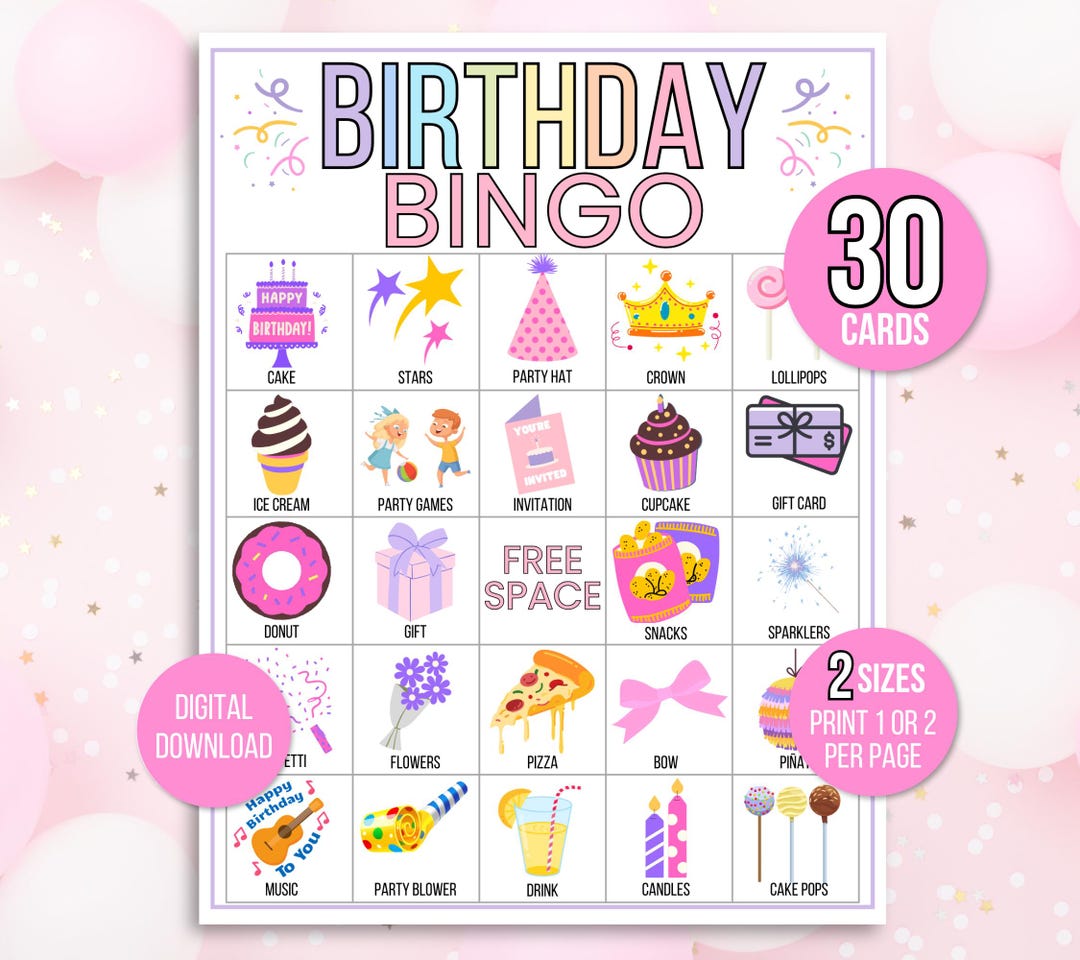 Birthday Bingo, 30 Birthday Bingo Cards, Birthday Party Game, Happy Birthday Bingo Game, Kid's ...