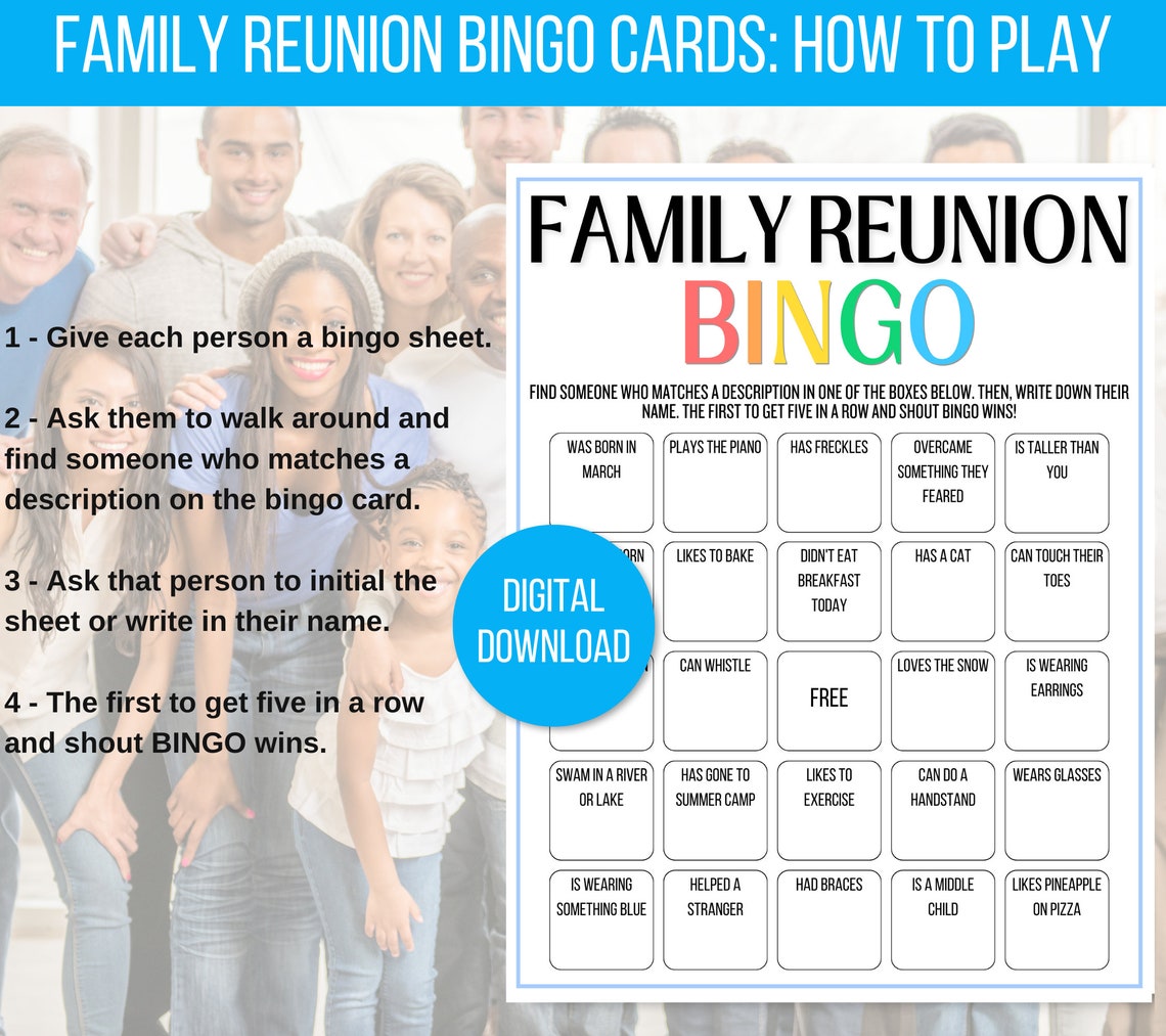 Family Reunion Bingo, Find Someone Who Bingo, Find the Relative Bingo ...