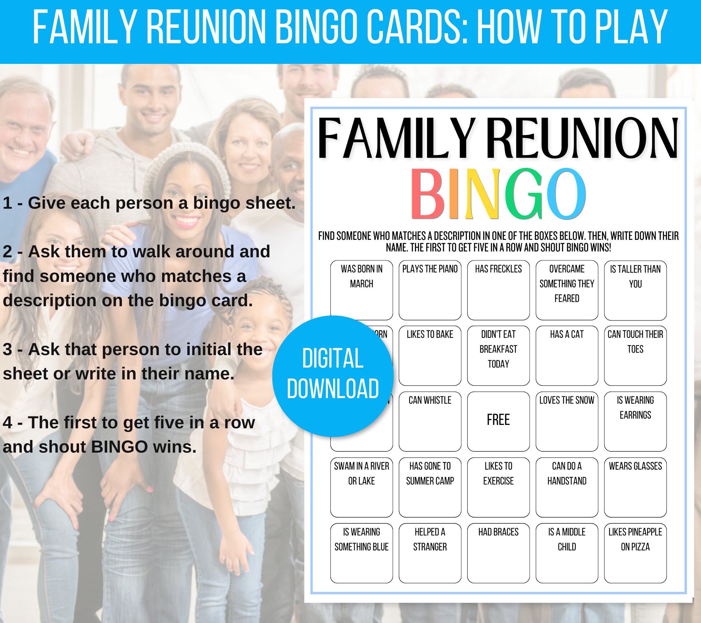 Family Reunion Bingo, Find Someone Who Bingo, Find the Relative Bingo ...