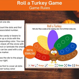 Thanksgiving Roll a Turkey Family Game, Roll a Turkey Kids Game, DIY ...