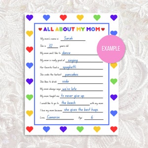 All About My Mom Fill in the Blanks Questionnaire, Mother's Day Craft ...