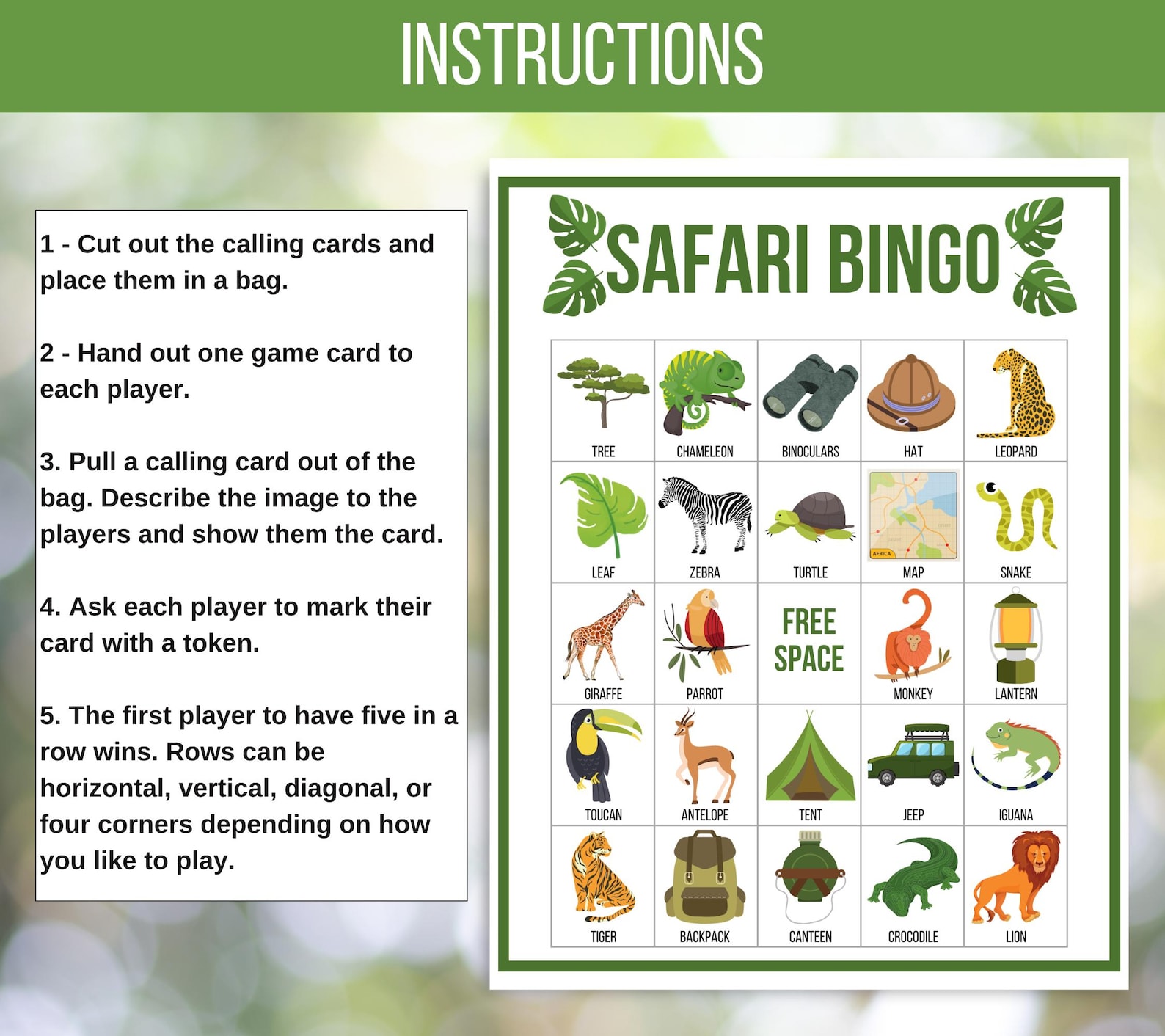 Safari Bingo, 30 Printable Safari Bingo Cards, Safari Party Game ...