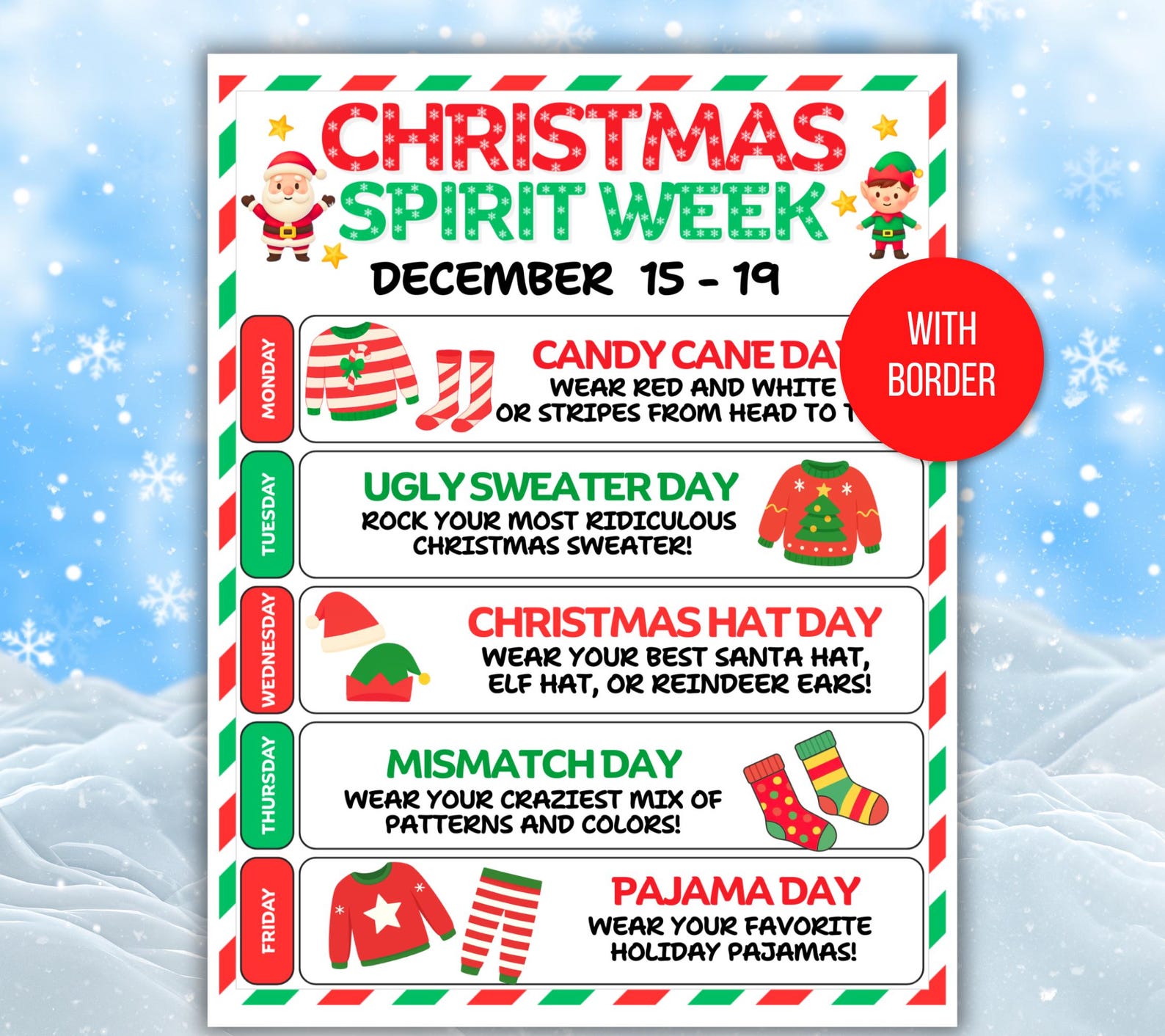 Customizable Christmas School Spirit Week Flyer, Customizable Holiday ...