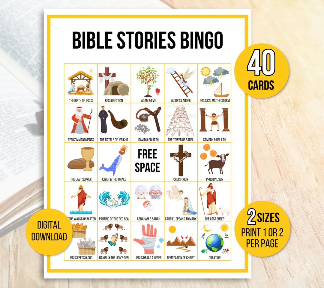 Bible Bingo, Bible Stories Bingo, 40 Bible Bingo Cards, Bible Activity ...