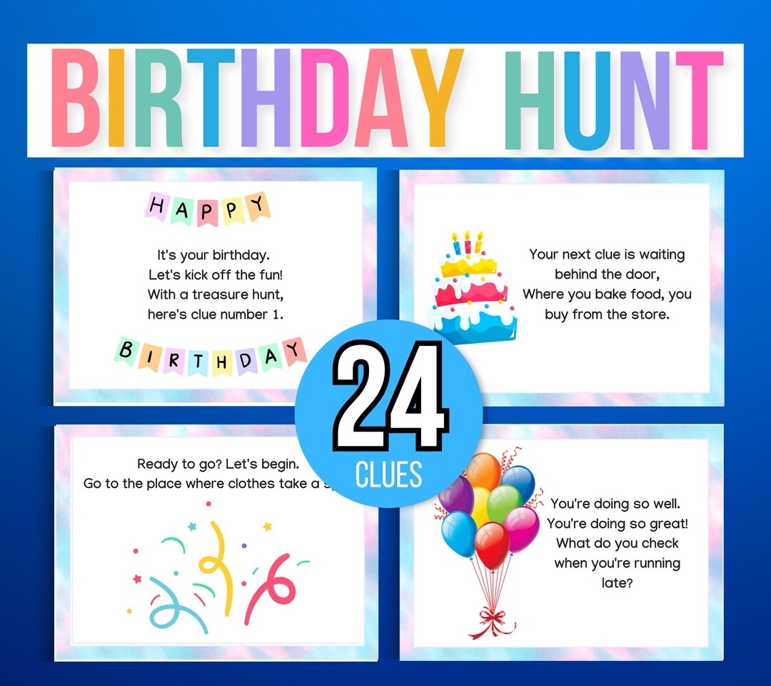 Indoor Birthday Treasure Hunt, Indoor Birthday Scavenger Hunt, 24 ...