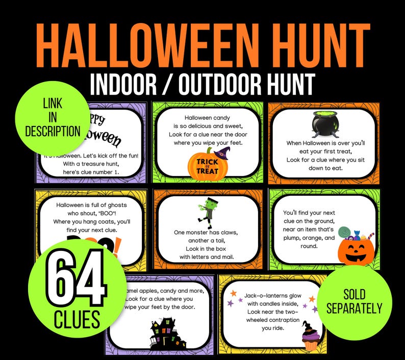 Indoor Halloween Treasure Hunt, Indoor Halloween Scavenger Hunt, 36 ...