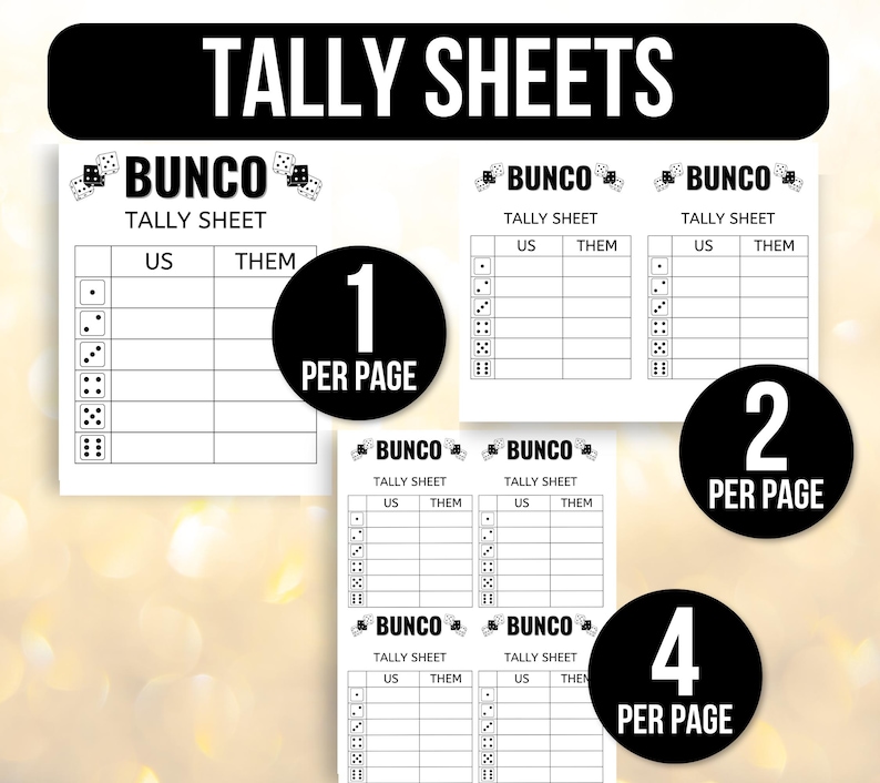 Bunco Score Sheet, Bunco Tally Sheets, Bunco Scorecards, Bunco Game ...