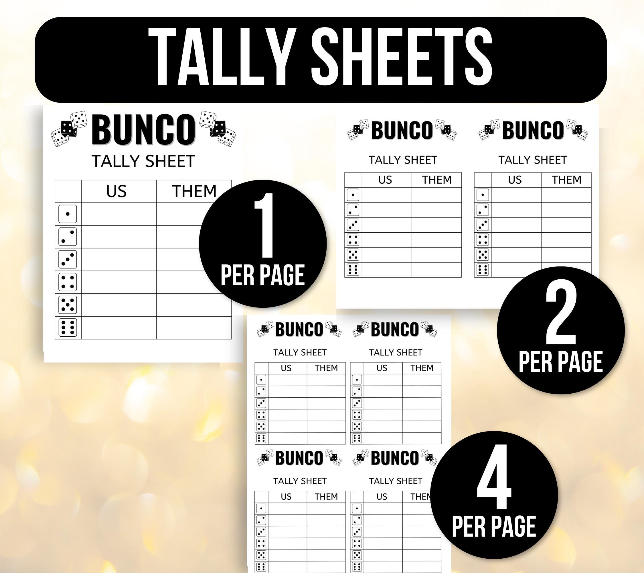 Bunco Score Sheet, Bunco Tally Sheets, Bunco Scorecards, Bunco Game ...
