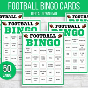 Football Bingo, 50 Unique Printable Football Bingo Cards, Football Game ...