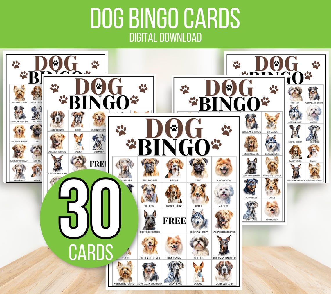 Dog Bingo, 30 Printable Dog Bingo Cards, Dog Birthday Party Game, Dog ...