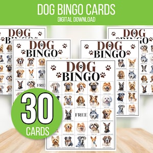 Dog Bingo, 30 Printable Dog Bingo Cards, Dog Birthday Party Game, Dog ...