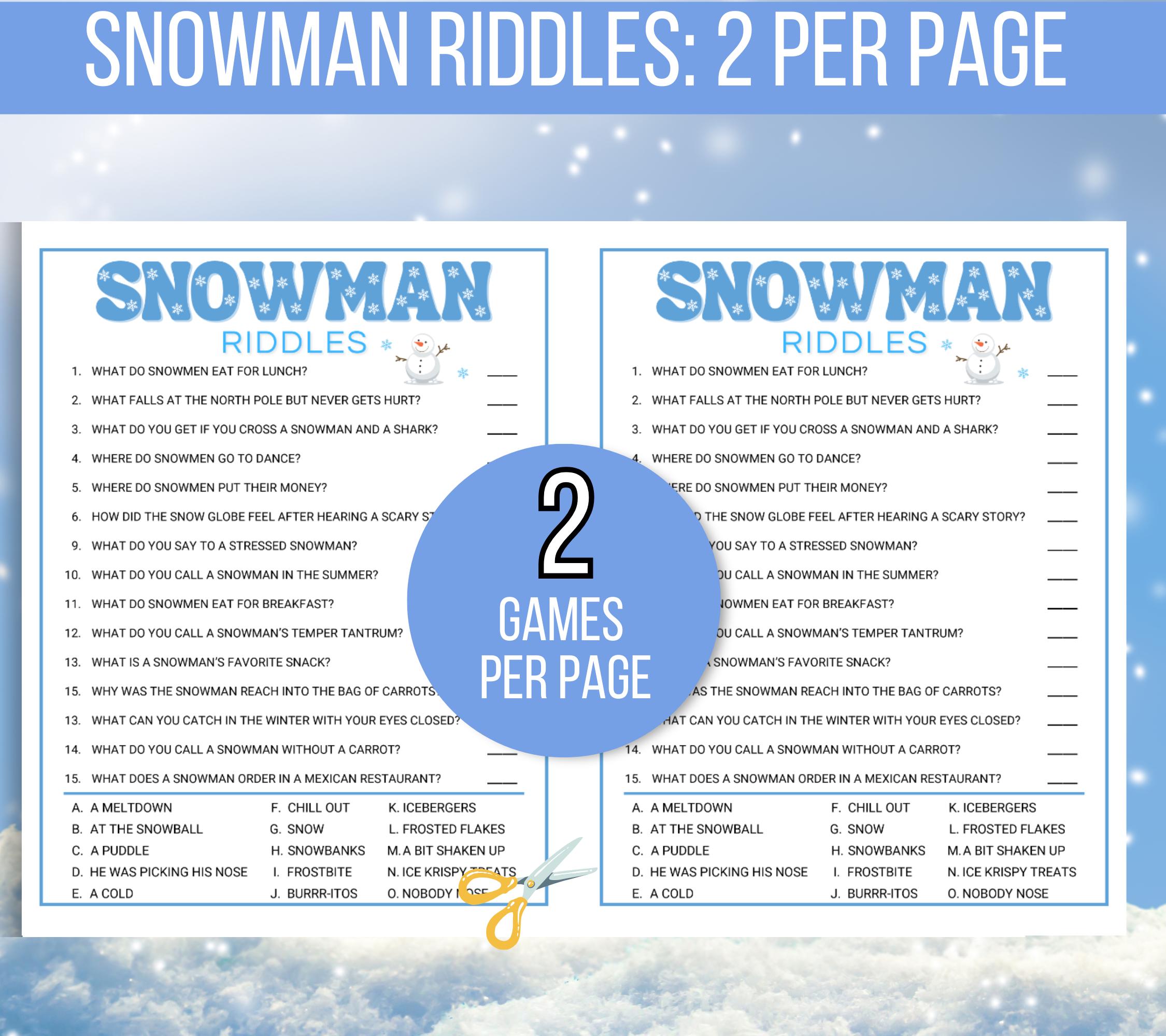 Snowman Riddles, Winter Riddles, Printable Snowman Riddles, Winter ...