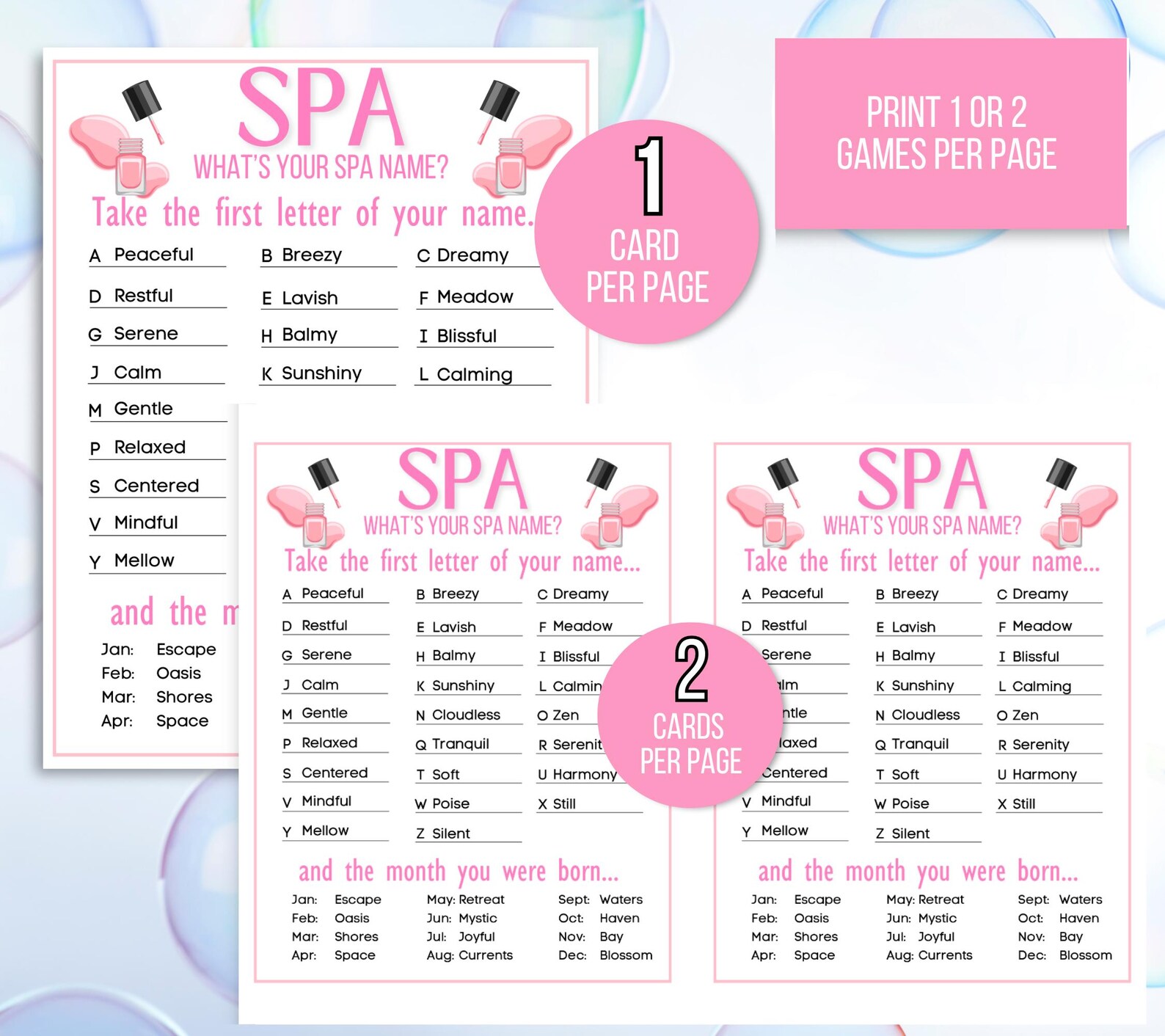 Spa Party Games Printable, Spa Party Activities, Girls Spa Party Games ...