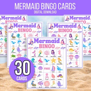 Mermaid Bingo, 30 Unique Printable Mermaid Bingo Cards, Mermaid Game ...