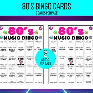 80s Bingo, 80s Song Bingo, 80s Music Bingo, 80s Retro Bingo, 50 ...