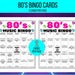 80s Bingo, 80s Song Bingo, 80s Music Bingo, 80s Retro Bingo, 50 ...