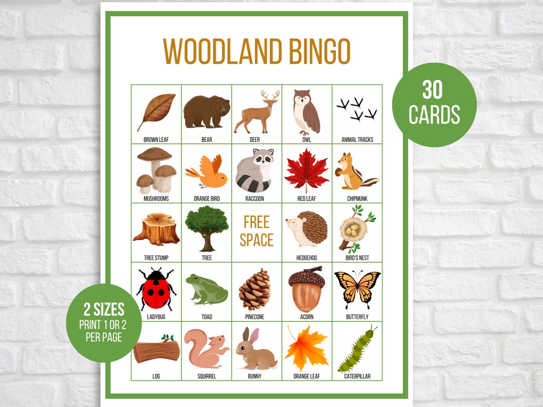 Woodland Bingo, 30 Printable Woodland Bingo Cards, Woodland Party Game ...