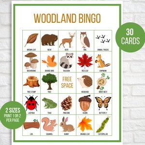 Woodland Bingo, 30 Printable Woodland Bingo Cards, Woodland Party Game ...