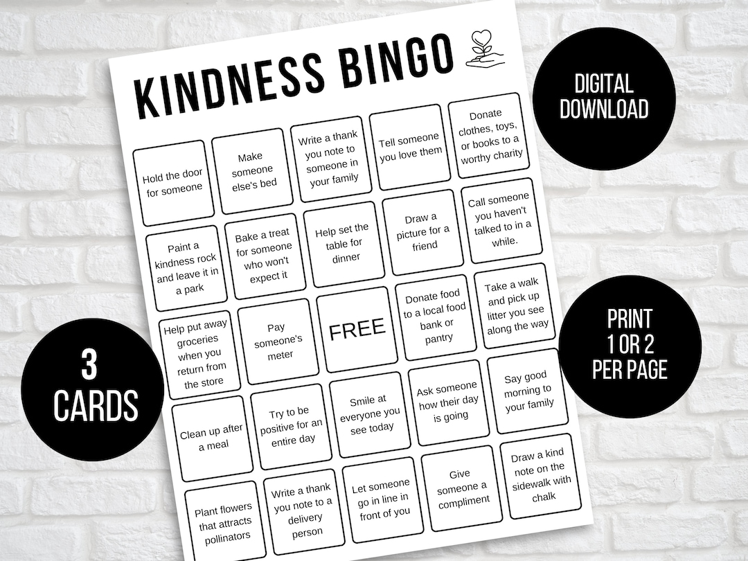 Kindness Bingo 3 Kindness Bingo Cards Acts of Kindness - Etsy