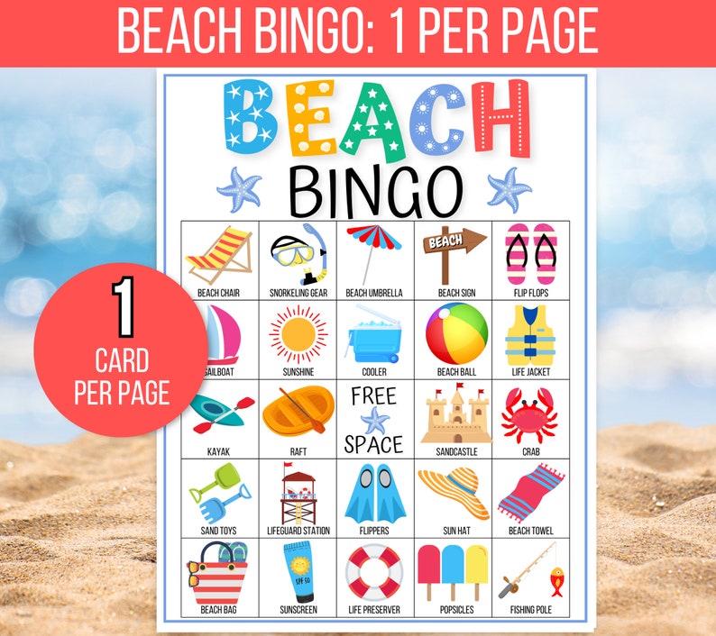 Beach Bingo, 60 Beach Bingo Cards, Summer Bingo, Fun in the Sun Bingo ...