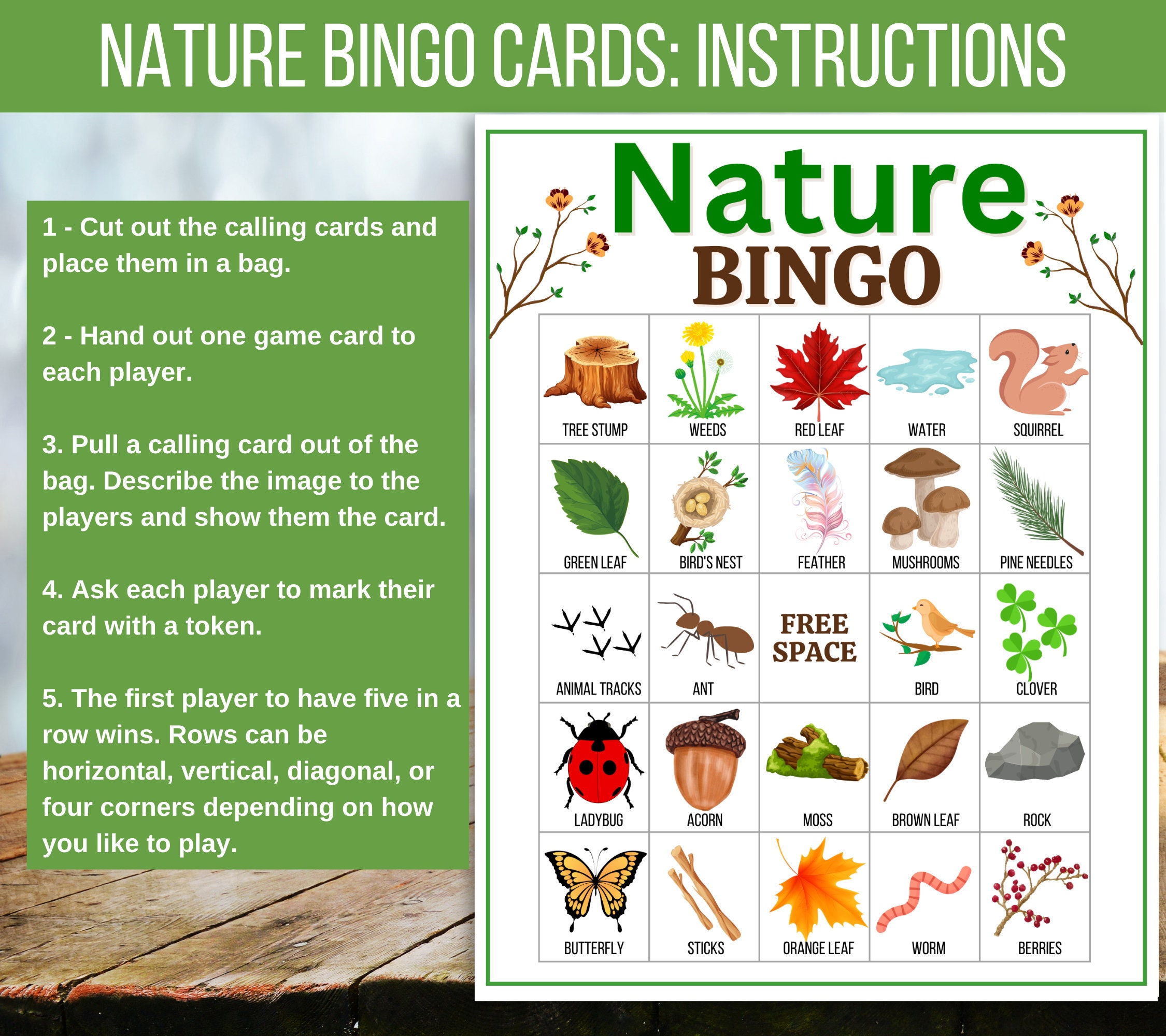 Nature Bingo, 30 Printable Nature Bingo Cards, Nature Party Game ...