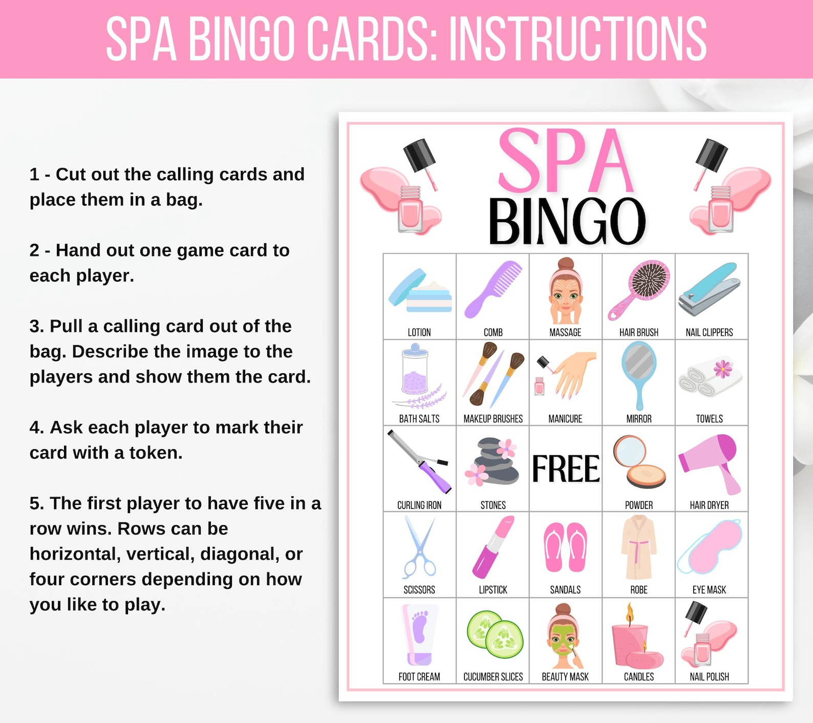 Spa Bingo, 40 Spa Bingo Cards, Spa Birthday Party Game, Girls Party ...
