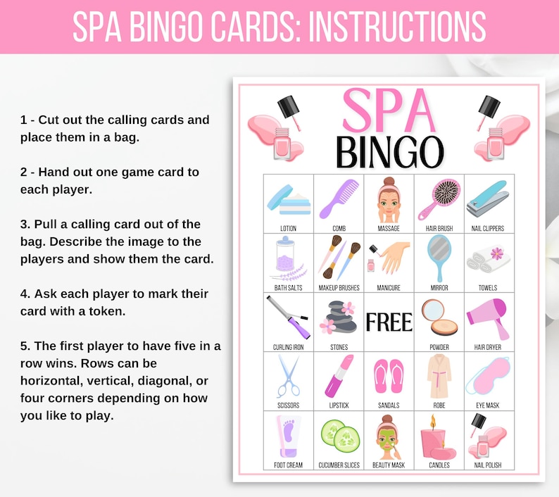 Spa Bingo, 40 Spa Bingo Cards, Spa Birthday Party Game, Girls Party ...