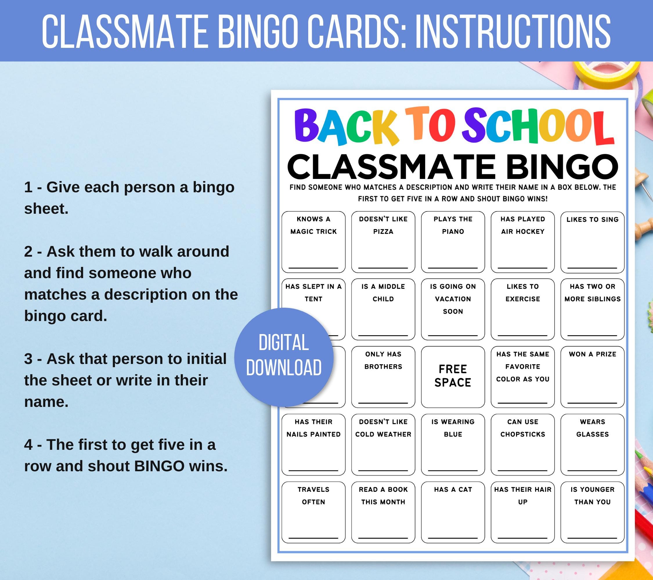 Back to School Bingo, Back to School Games, Classmate Bingo, Get to ...