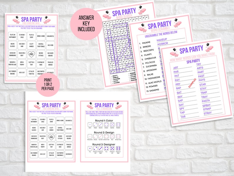 Spa Party Games Printable Spa Party Activities Girls Spa - Etsy
