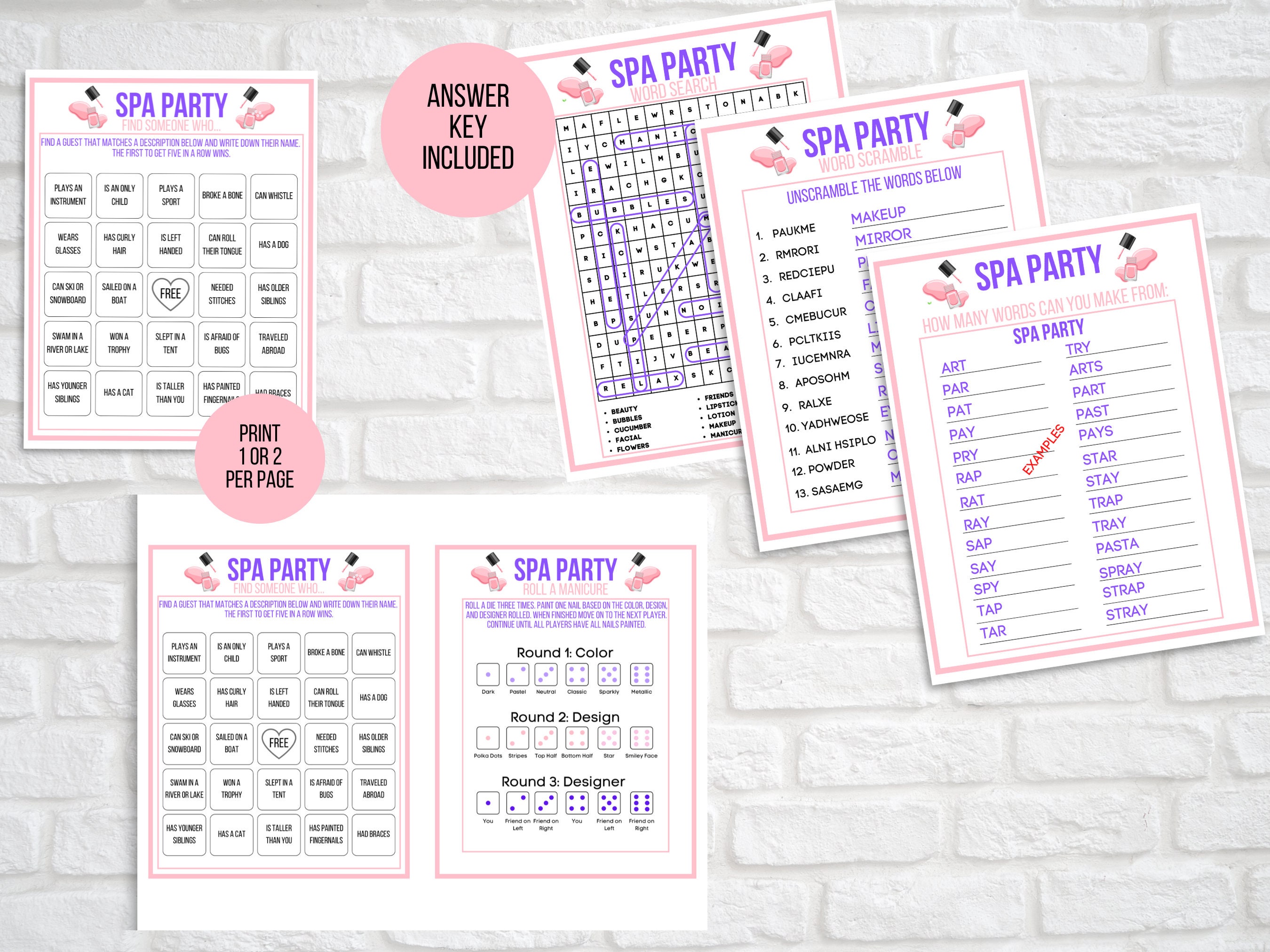 Spa Party Games Printable Spa Party Activities Girls Spa - Etsy Canada