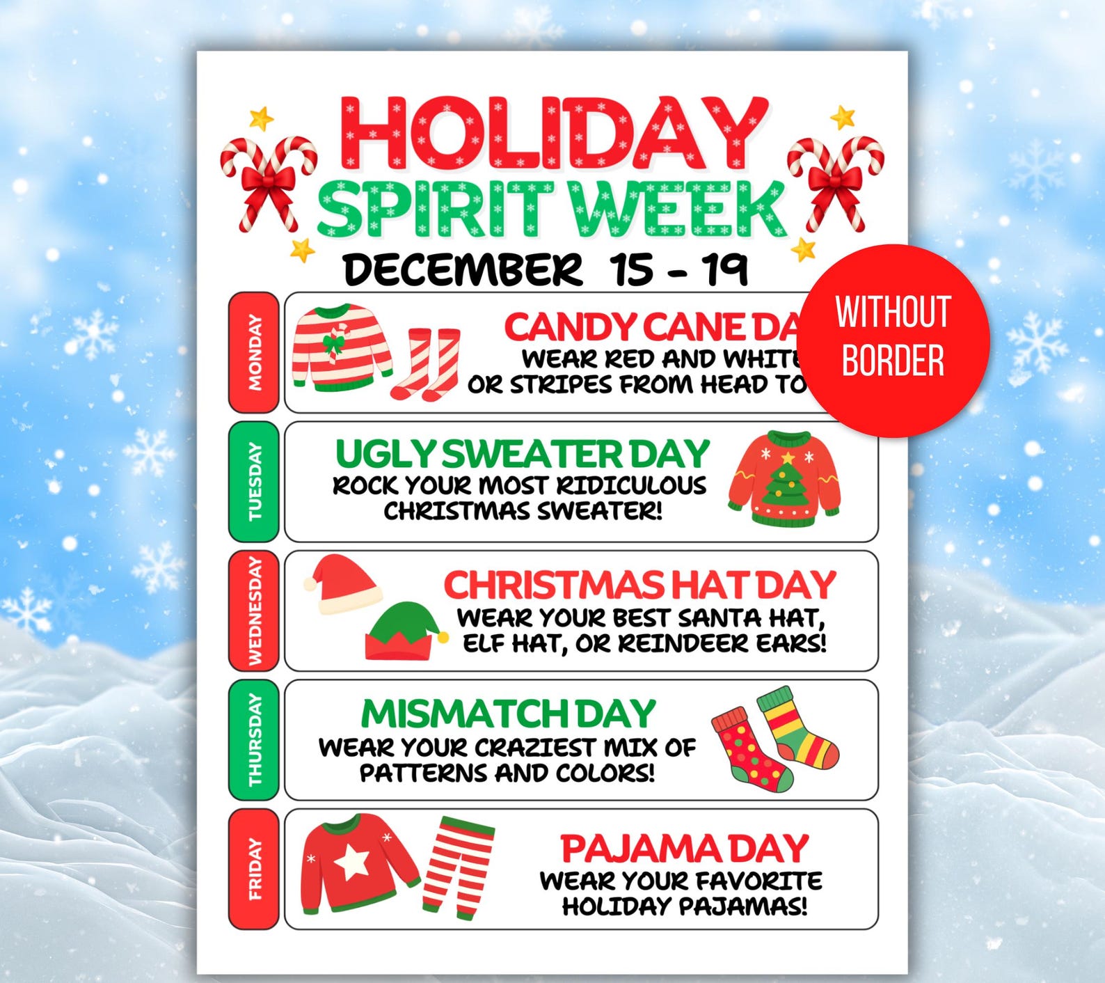 Customizable Christmas School Spirit Week Flyer, Customizable Holiday ...