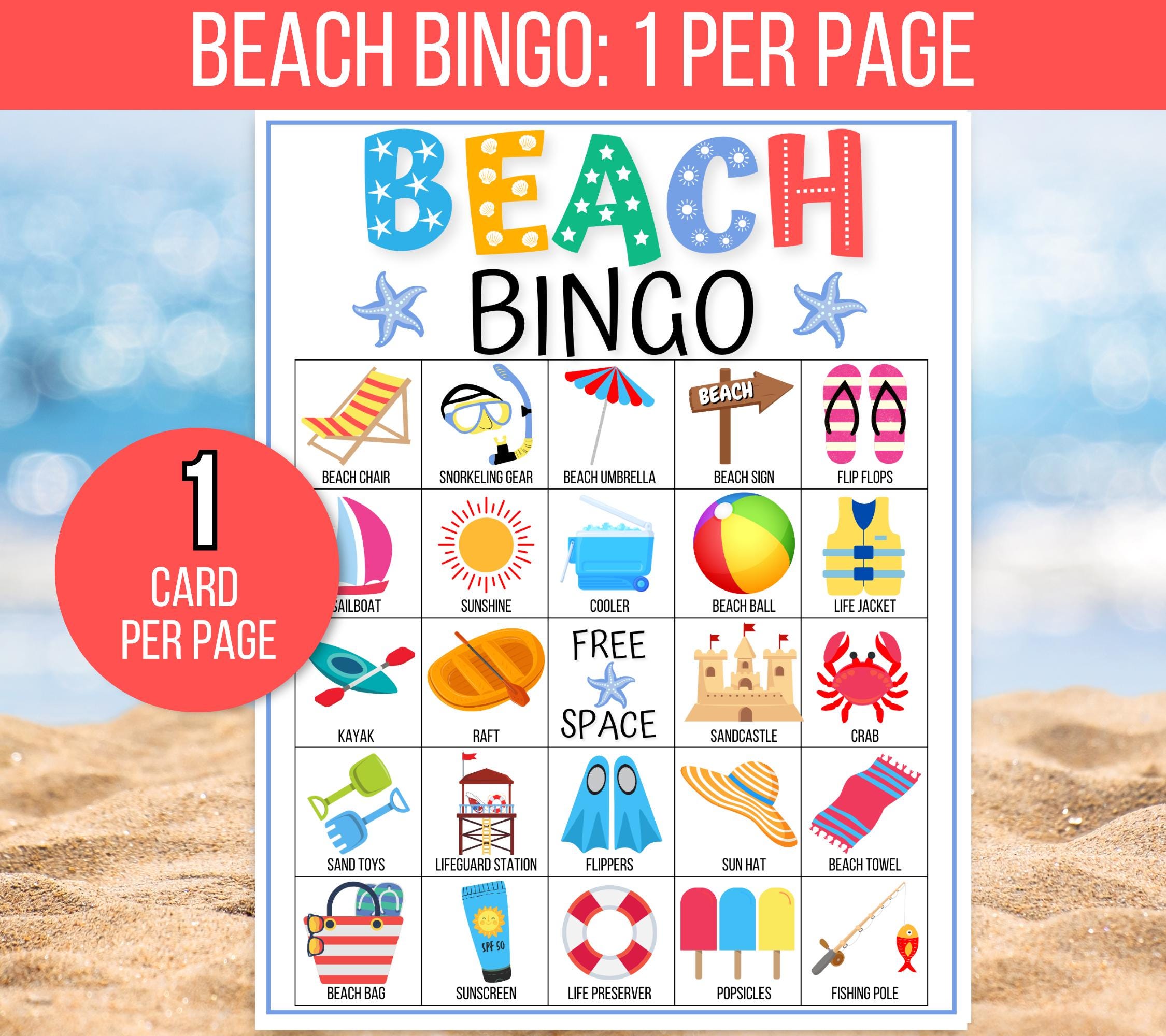 Beach Bingo, 60 Printable Beach Bingo Cards, Summer Bingo, Fun in the ...