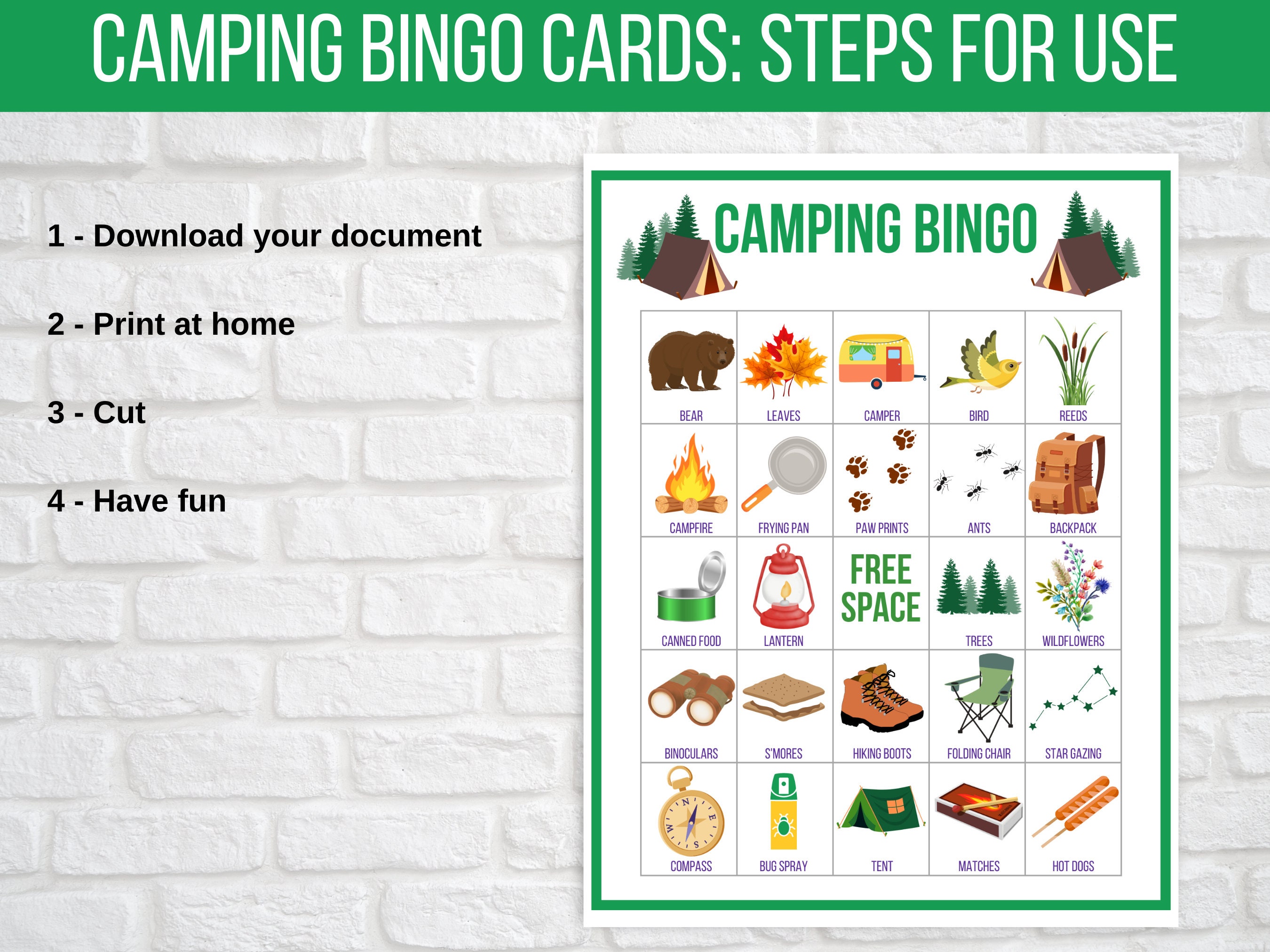 Camping Bingo 30 Printable Camping Bingo Cards Camping Game - Etsy ...