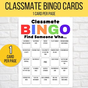 Classmate Bingo, Get to Know You Bingo, Find Someone Who Bingo, Find ...