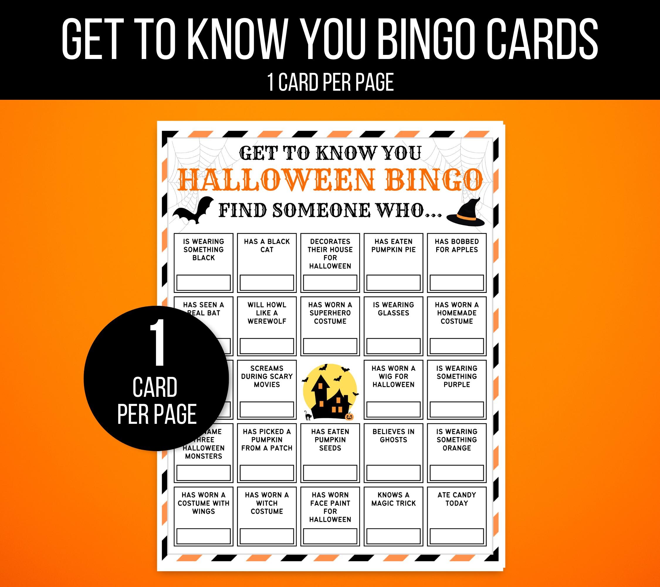 Halloween Get to Know You Bingo, Halloween Bingo, Halloween Games, Find ...