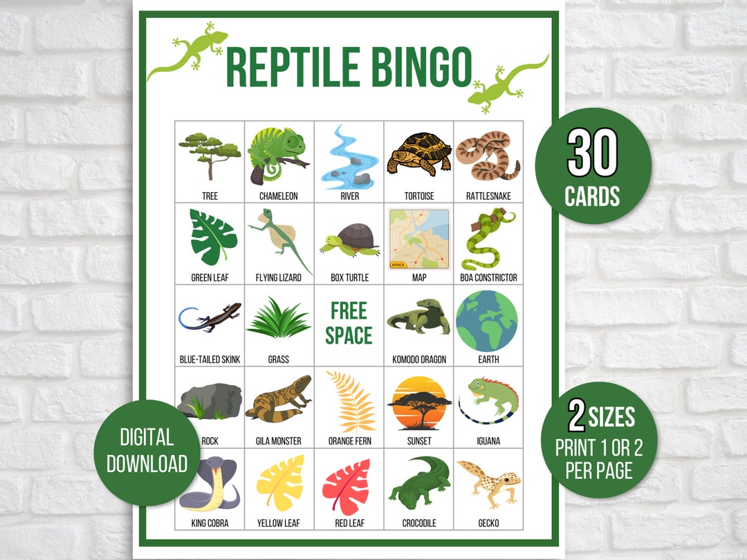 Reptile Bingo, 30 Printable Reptile Bingo Cards, Reptile Party Game ...