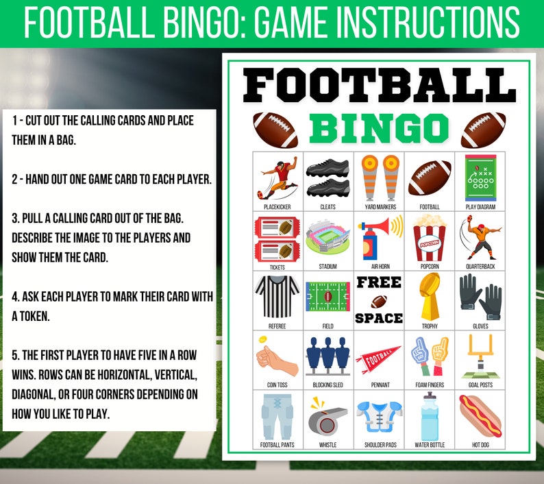 Football Bingo, 30 Printable Football Bingo Cards, Football Game ...