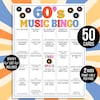60s Music Bingo | 1960s Singo Bingo | 60 Bingo Cards | Music Bingo With ...
