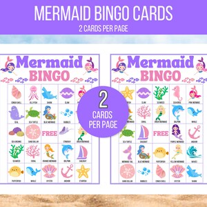Mermaid Bingo, 30 Unique Printable Mermaid Bingo Cards, Mermaid Game ...