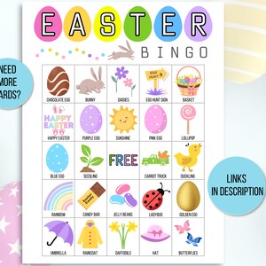 Easter Bingo, 50 Printable Easter Bingo Cards, Easter Activity for Kids ...